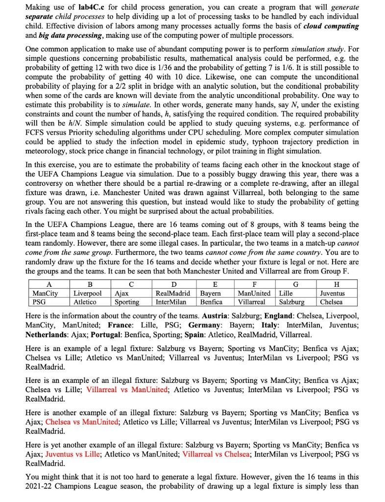 Making use of lab4C.c for child process generation, | Chegg.com