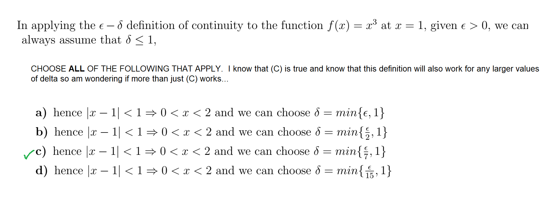 Solved In applying the ϵ−δ definition of continuity to the | Chegg.com