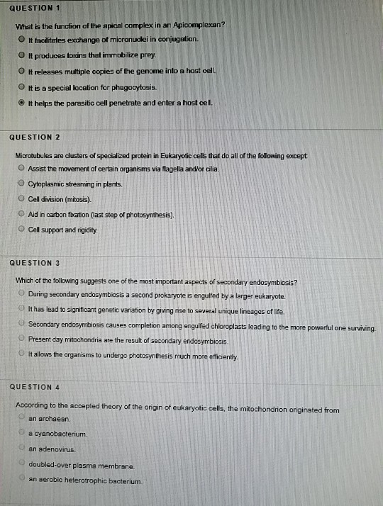 Solved QUESTION 1 What is the function of the apical complex | Chegg.com