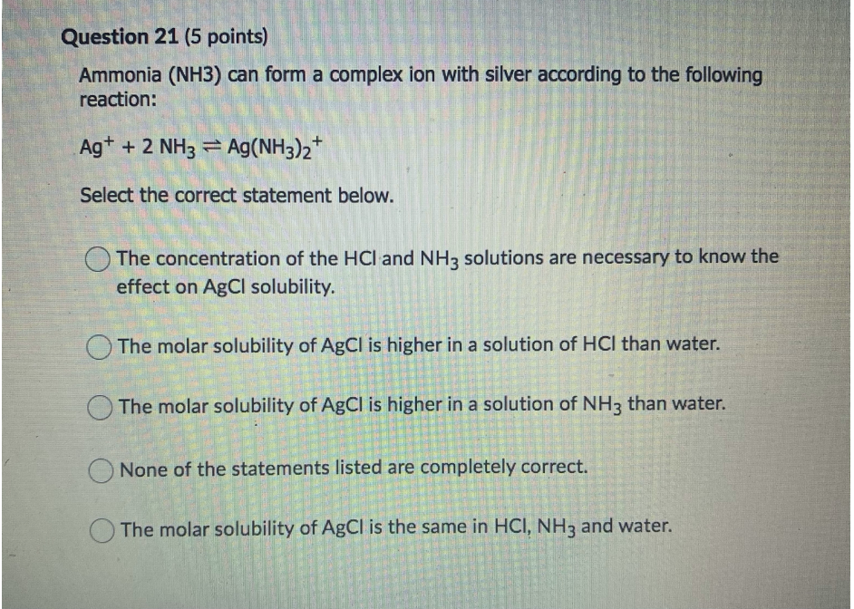 Solved Question 21 (5 points) Ammonia (NH3) can form a | Chegg.com
