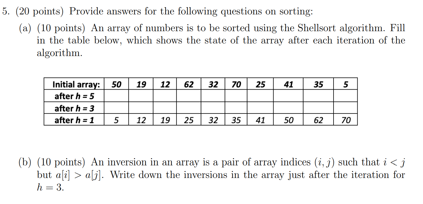 Solved (20 points) Provide answers for the following | Chegg.com