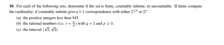 Solved 10. For each of the following sets, determine if the | Chegg.com