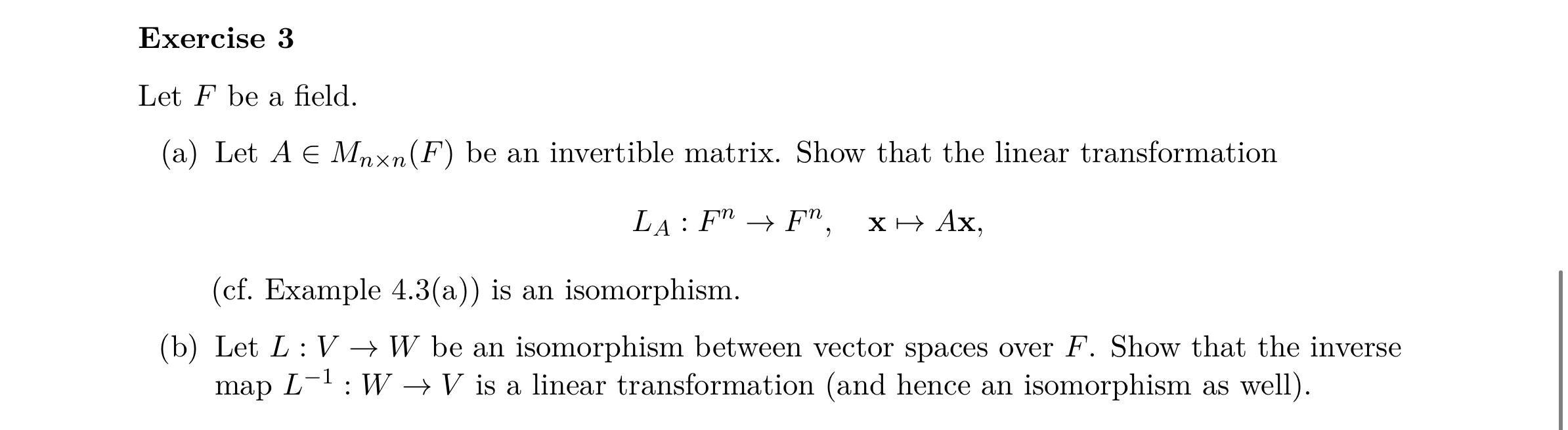 Solved Exercise 3 Let F be a field. (a) Let A € Mnxn (F) be | Chegg.com