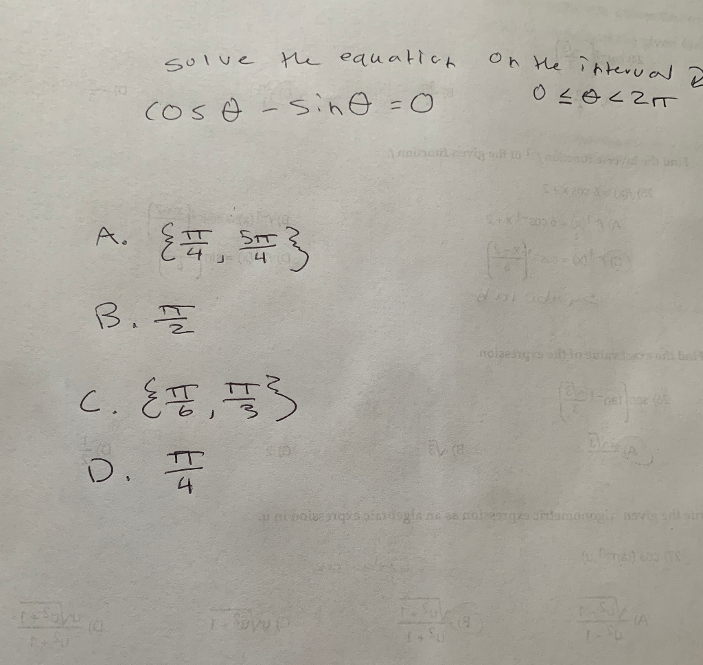Solved solve the equation coso-sino =0 on the interen OLO | Chegg.com