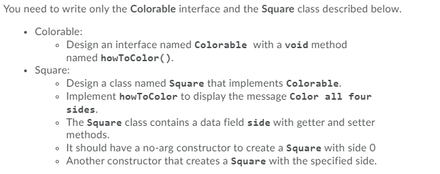 Solved You need to write only the Colorable interface and | Chegg.com