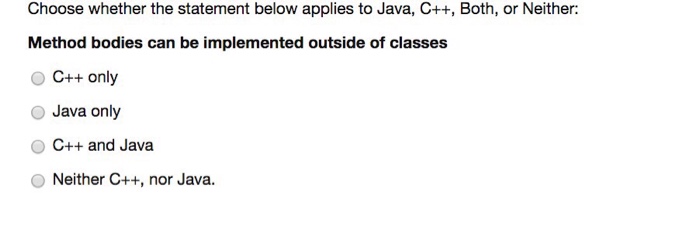 Solved Choose whether the statement below applies to Java, | Chegg.com