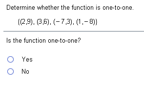 Solved Determine whether the function is one-to-one. {(2,9), | Chegg.com