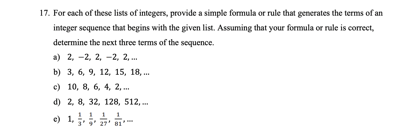 Solved 17. For each of these lists of integers, provide a | Chegg.com