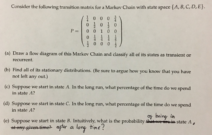 Solved Consider the following transition matrix for a Markov | Chegg.com