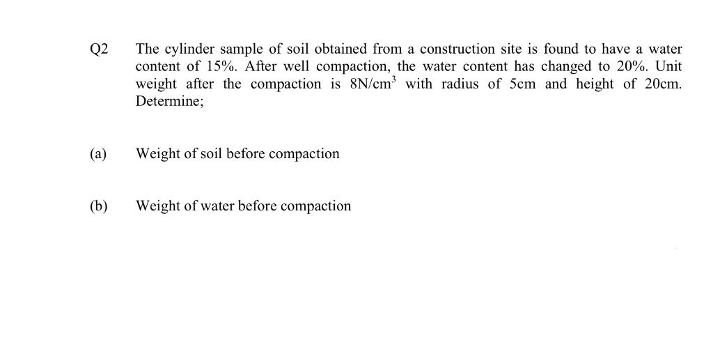 Solved Q2 The cylinder sample of soil obtained from a | Chegg.com