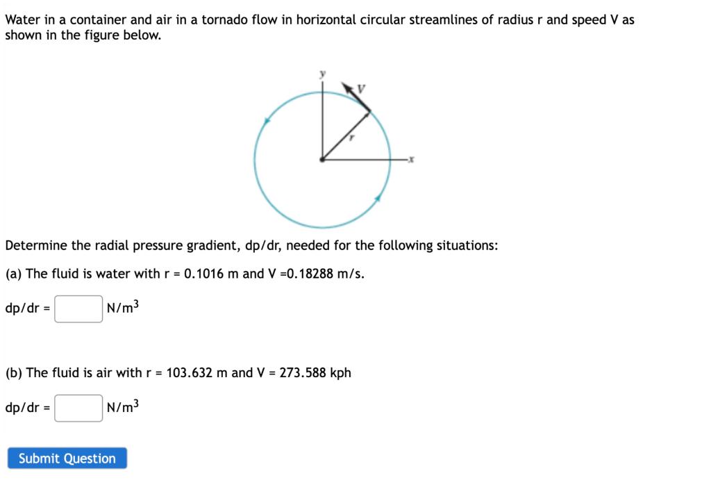 Solved Water in a container and air in a tornado flow in | Chegg.com