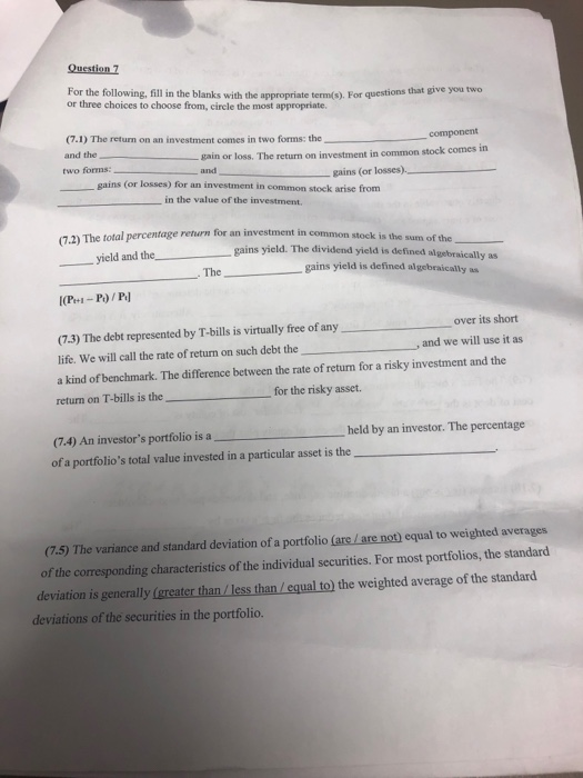 Solved Question 1 For the following, fill in the blanks with | Chegg.com