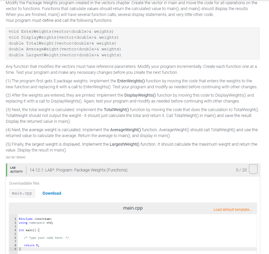 Solved Modify the Package Weights program created in the | Chegg.com