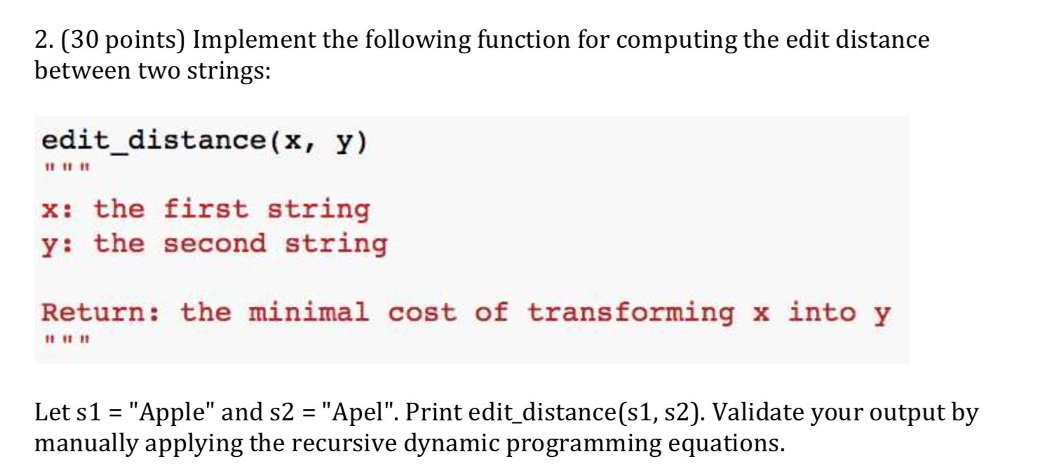 2. (30 points) Implement the following function for | Chegg.com