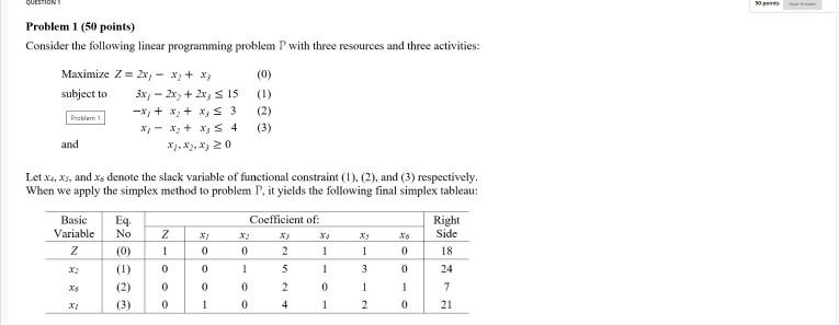 Problem 1 (50 points) Consider the following linear | Chegg.com