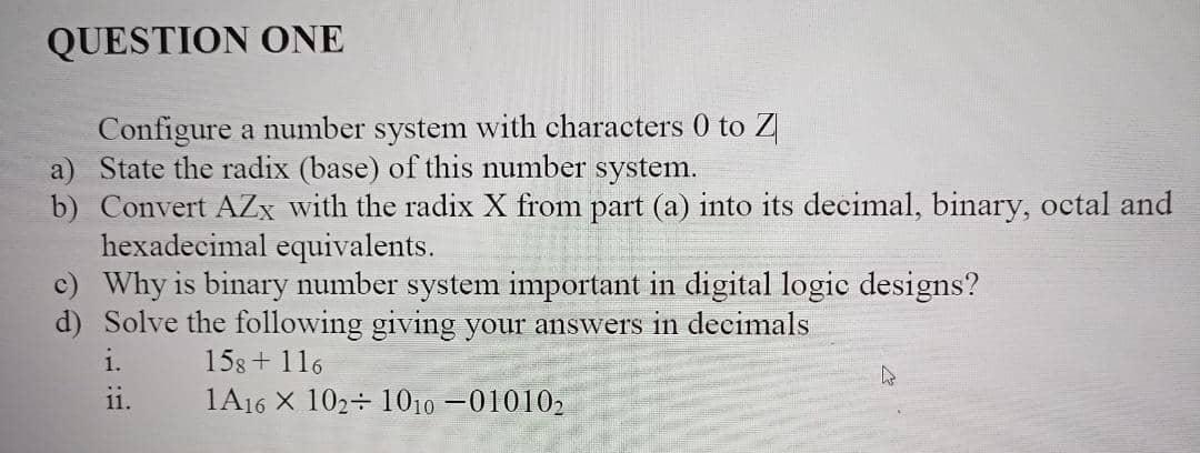 Solved Configure a number system with characters 0 to Z a) | Chegg.com