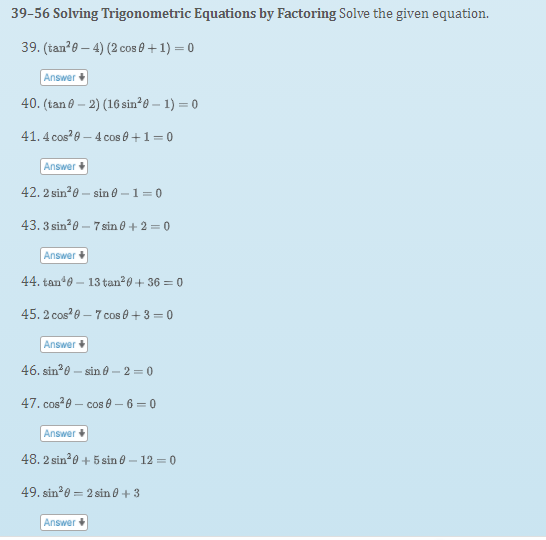Solved 39-56 Solving Trigonometric Equations by Factoring | Chegg.com
