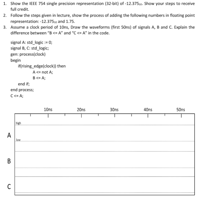 1. Show the IEEE 754 single precision representation | Chegg.com
