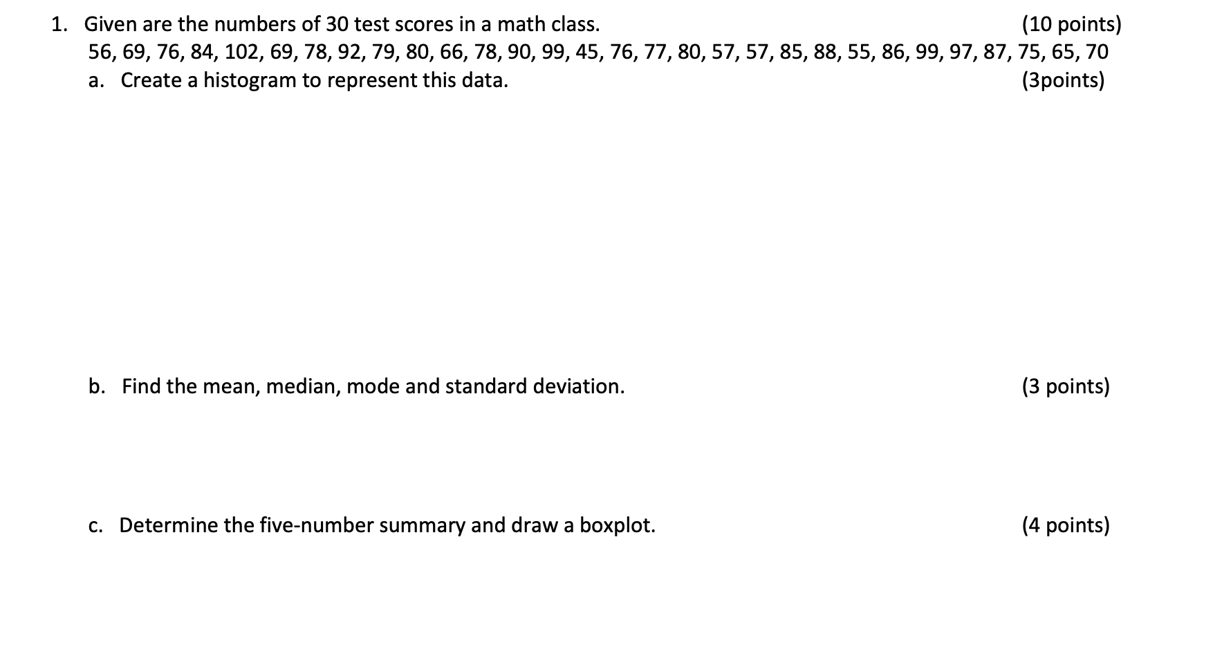 Solved (10 points) 1. Given are the numbers of 30 test | Chegg.com