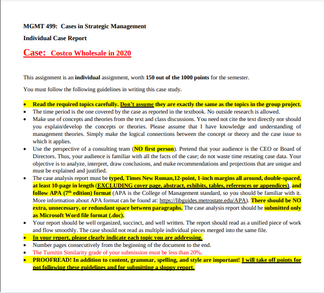 Solved MGMT 499: Cases in Strategic Management Individual | Chegg.com