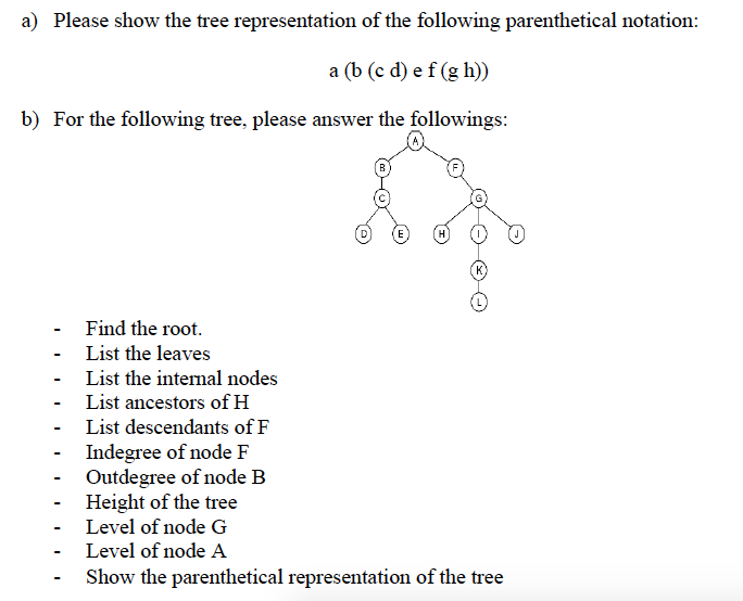 Solved a) Please show the tree representation of the | Chegg.com