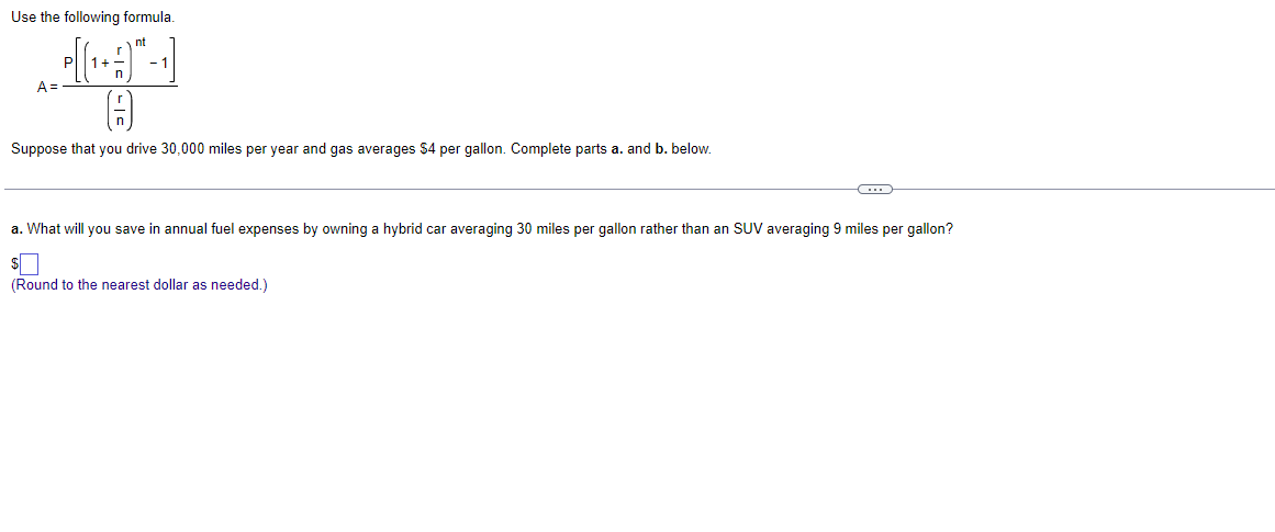 Solved Use the following formula. A=(nr)P[(1+nr)nt−1] | Chegg.com