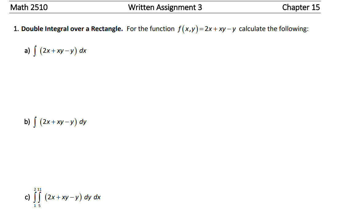 Solved 1. Double Integral over a Rectangle. For the function | Chegg.com