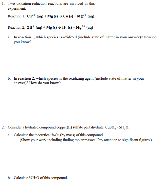 [Solved]: Reaction 1: ( mathrm{Cu}^{2+}( mathrm{aq})+ ma