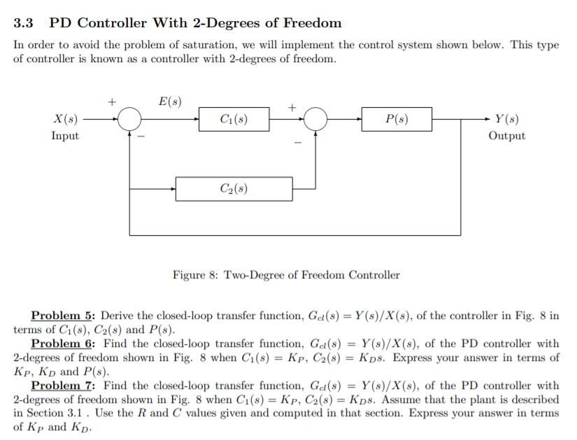 Solved 3.3 PD Controller With 2-Degrees of Freedom In order | Chegg.com