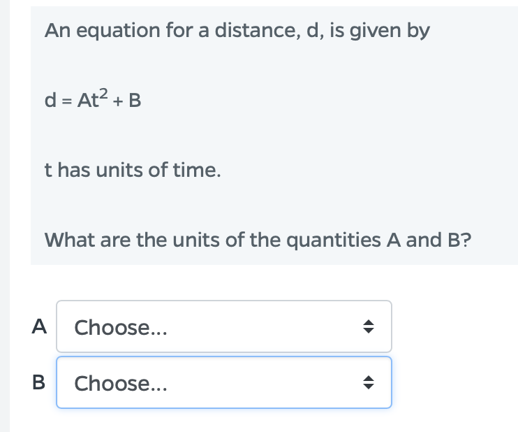 Solved An equation for a distance, d, is given by d = At? +B | Chegg.com