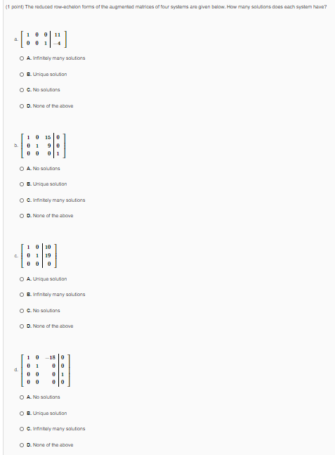 Solved (1 point) The reduced row-achelon forms of the | Chegg.com
