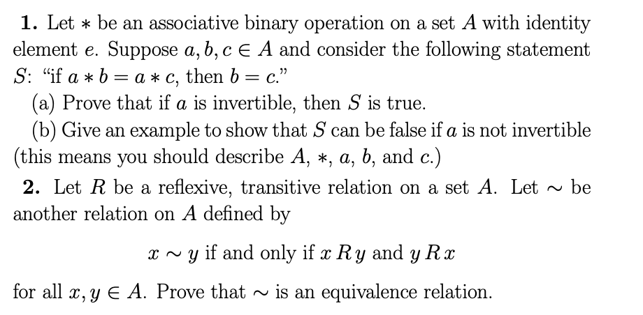 Solved 1. Let * be an associative binary operation on a set | Chegg.com