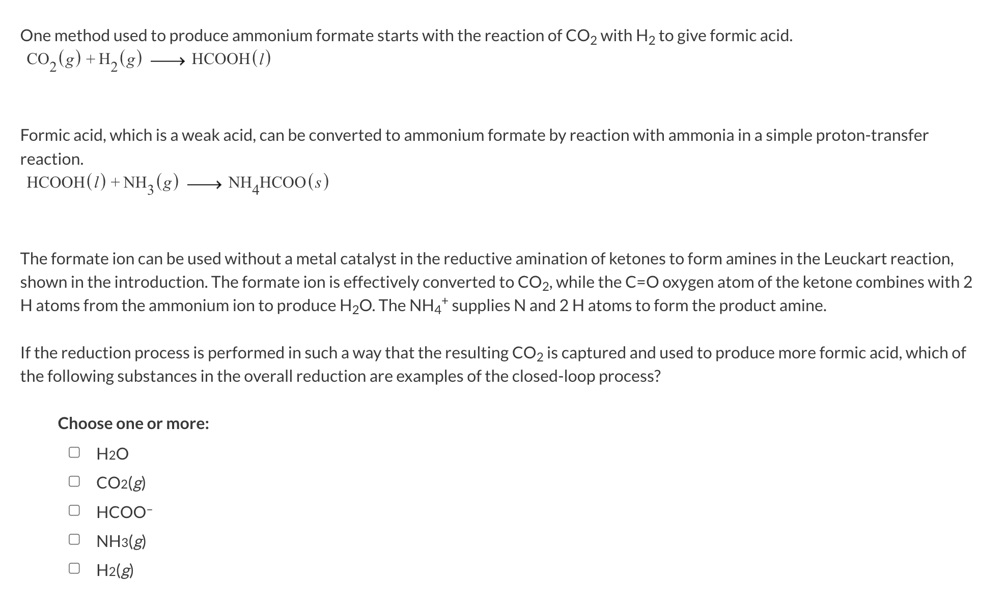 Solved One method used to produce ammonium formate starts | Chegg.com