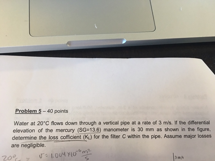 Solved Water at 20 degree C flows down through a vertical | Chegg.com