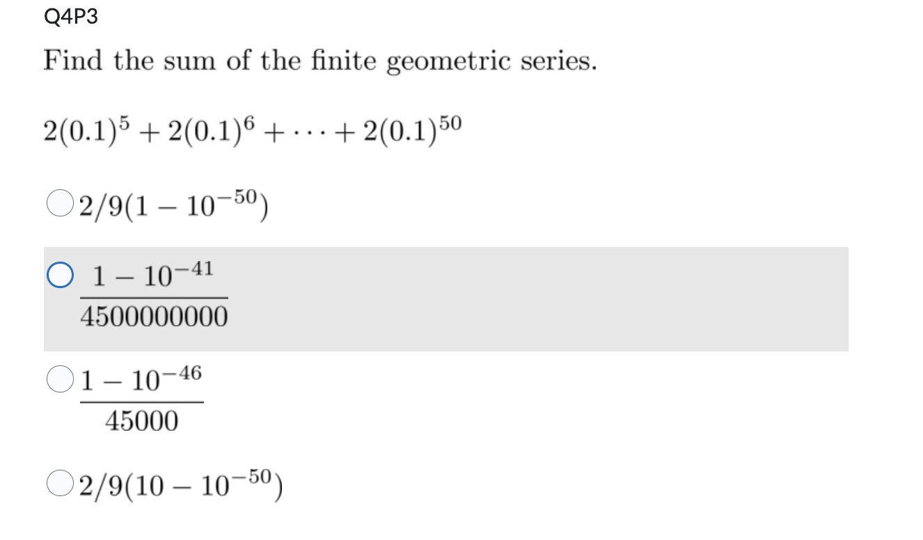 Solved Find the sum of the finite geometric series. | Chegg.com