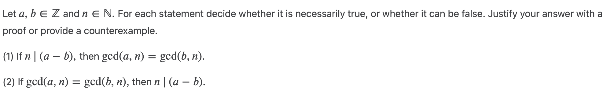 Solved Let a,binZ and ninN. For each statement decide | Chegg.com