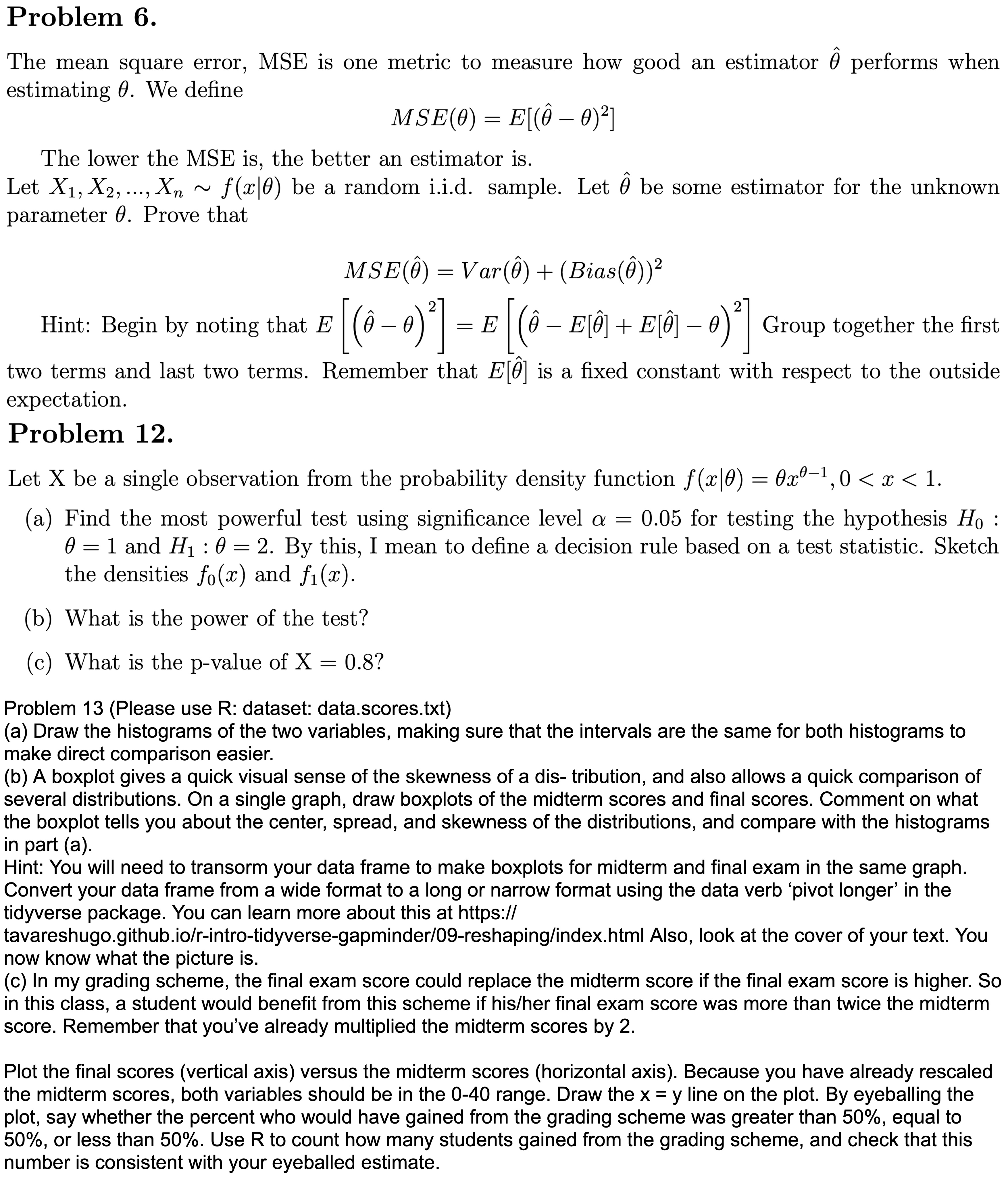 Solved Problem 12 and Problem 13please refer dataset blow | Chegg.com