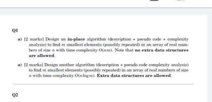 Solved Q1 a) [2 marks] Design an in-place algorithm | Chegg.com