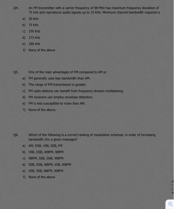 Solved Problem Sheet 3- Angle Modulation Q1. In FM, the | Chegg.com