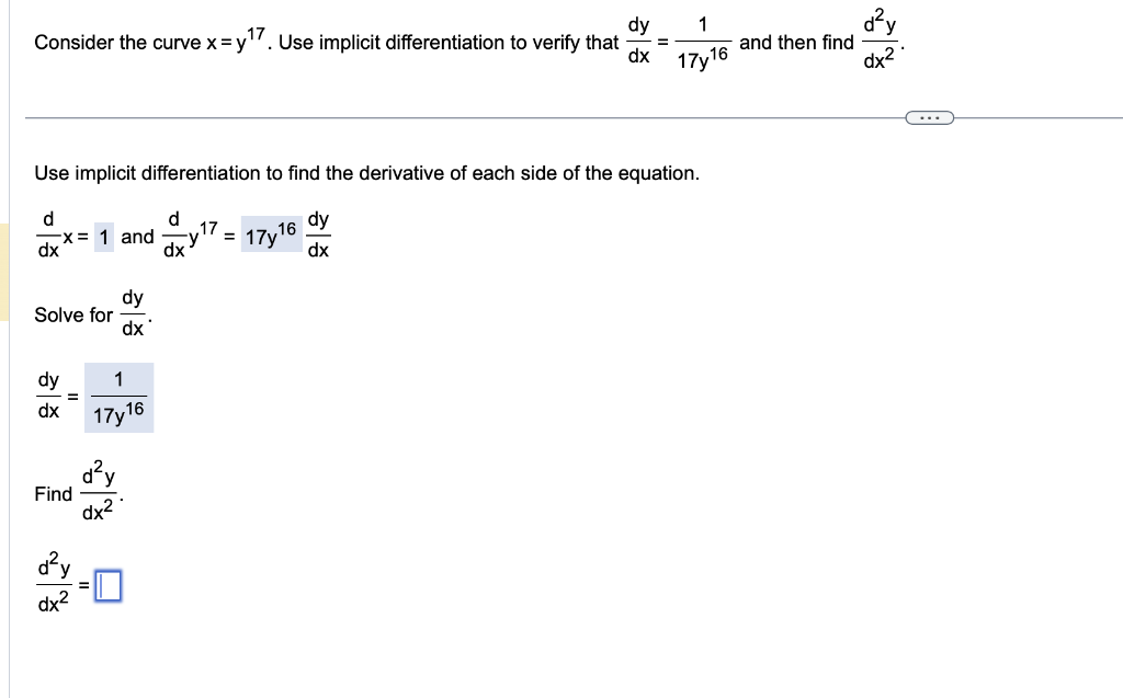 Solved Consider the curve x=y17. Use implicit | Chegg.com