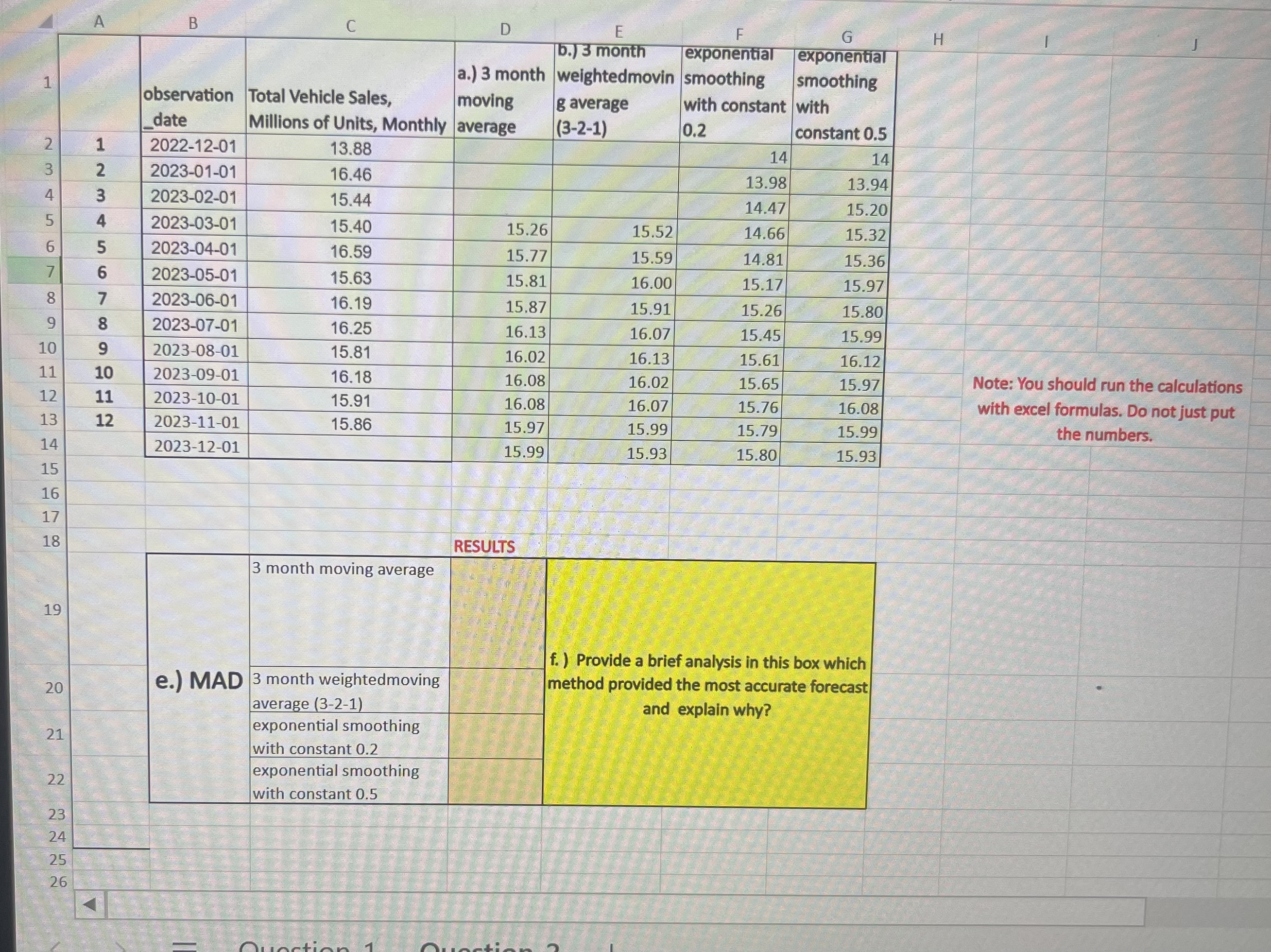 Solved e) ﻿calculate the the mean absolute deviation (MAD) | Chegg.com