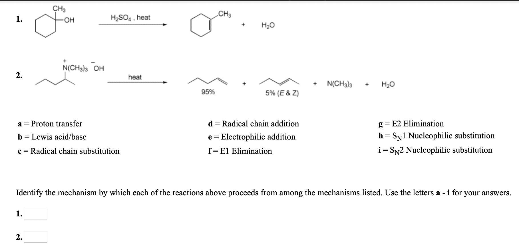 Solved 1. 2. a = Proton transfer d = Radical chain | Chegg.com