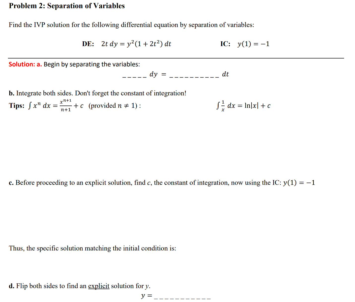 Solved Problem 2: Separation of Variables Find the IVP | Chegg.com