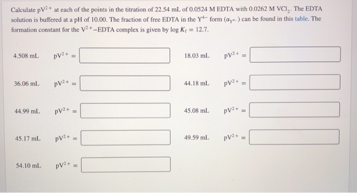 Solved Calculate pV2+ at each of the points in the titration | Chegg.com