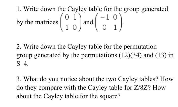 Solved 1. Write down the Cayley table for the group | Chegg.com
