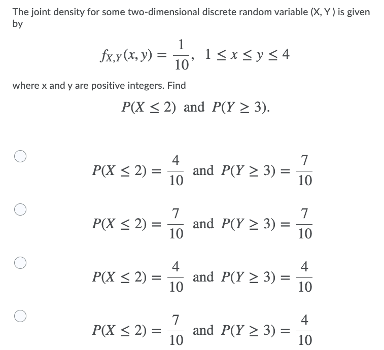Solved The joint density for some two-dimensional discrete | Chegg.com