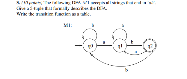 Solved 3. (10 points) The following DFA M1 accepts all | Chegg.com