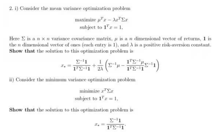 175-1 + 2. i) Consider the mean variance optimization | Chegg.com