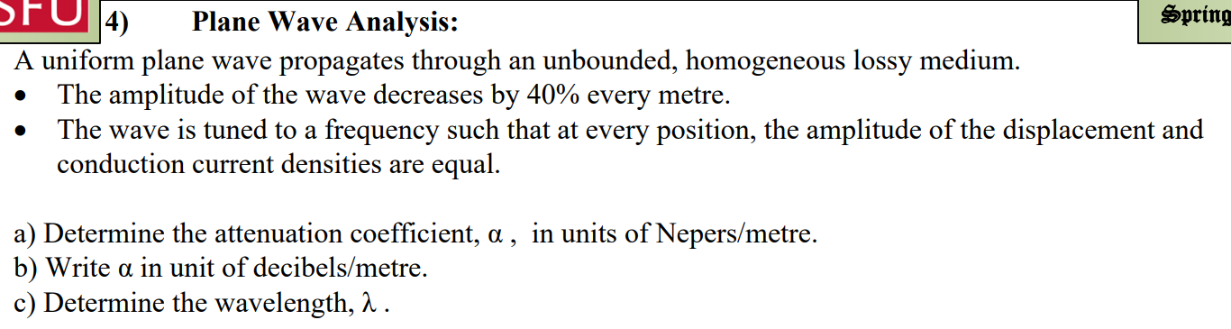 Solved DFU4) Plane Wave Analysis: Spring A uniform plane | Chegg.com