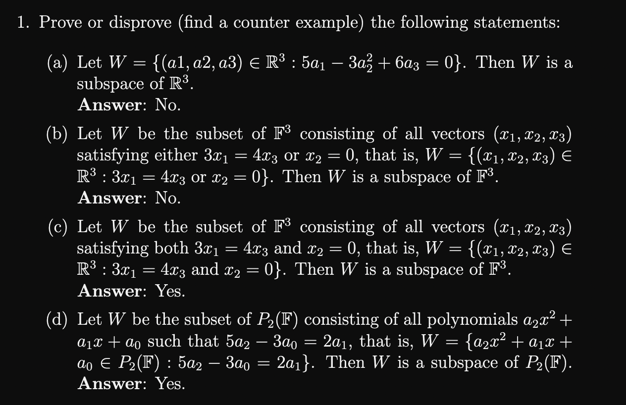 Solved Prove or disprove (find a counter example) the | Chegg.com
